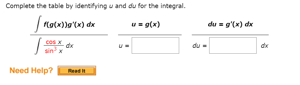 Solved Complete the table by identifying u and du for the | Chegg.com