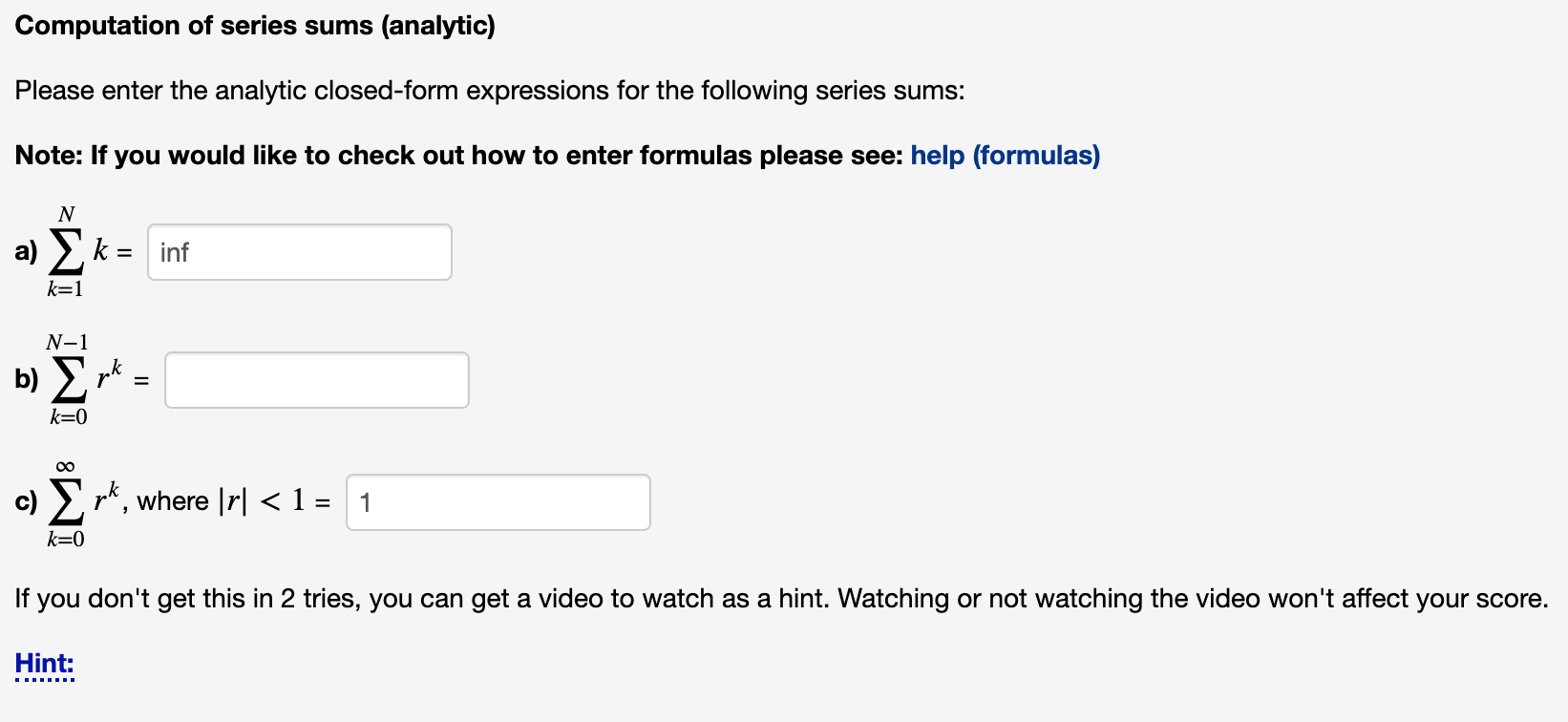 Solved Computation of series sums (analytic) Please enter | Chegg.com