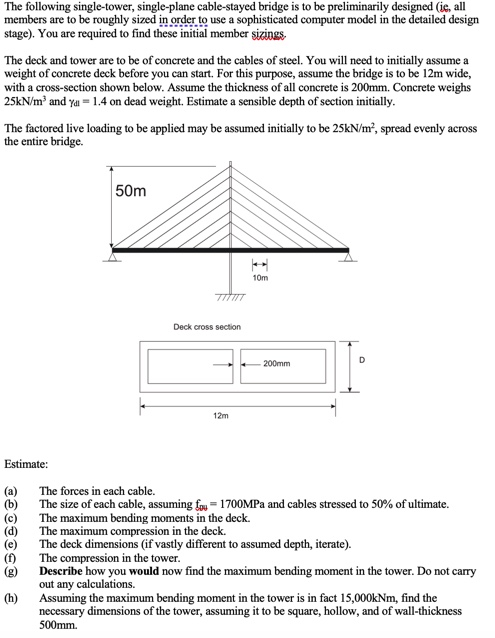 Solved The following single-tower, single-plane cable-stayed | Chegg.com