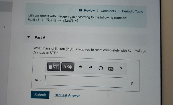 Solved Review l Constants l Periodic Table Lithium reacts | Chegg.com