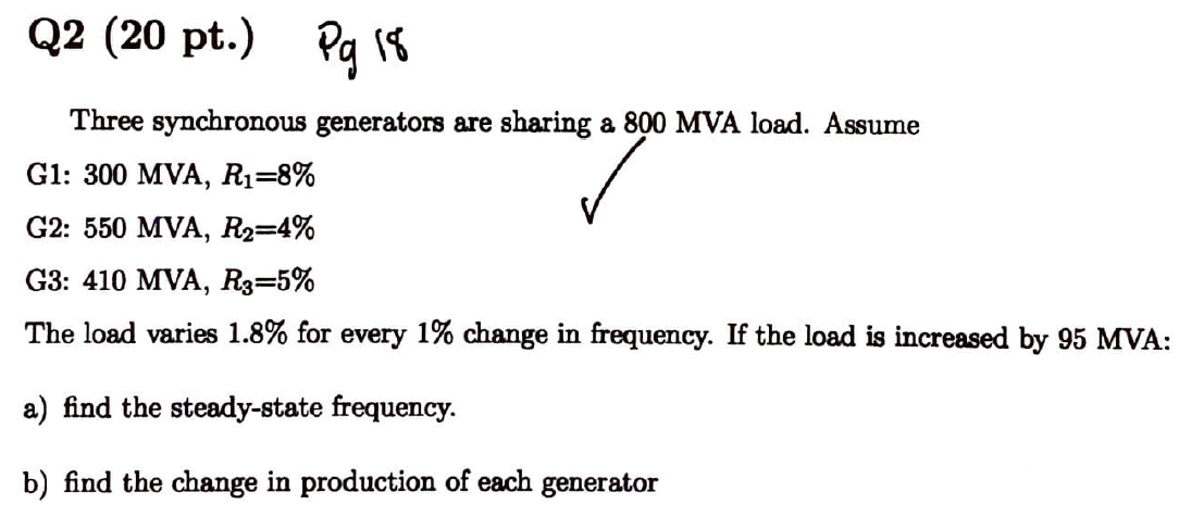 Solved Three synchronous generators are sharing a 800MVA | Chegg.com