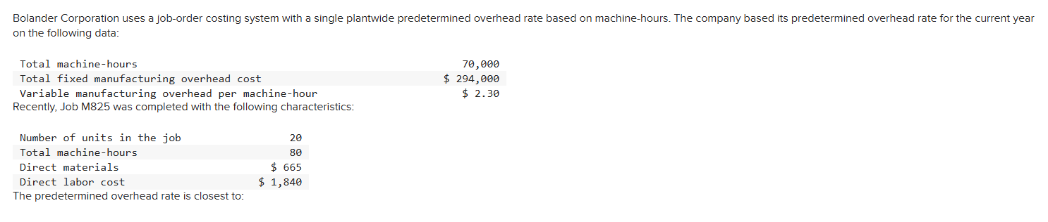 Solved Bolander Corporation uses a job-order costing system | Chegg.com