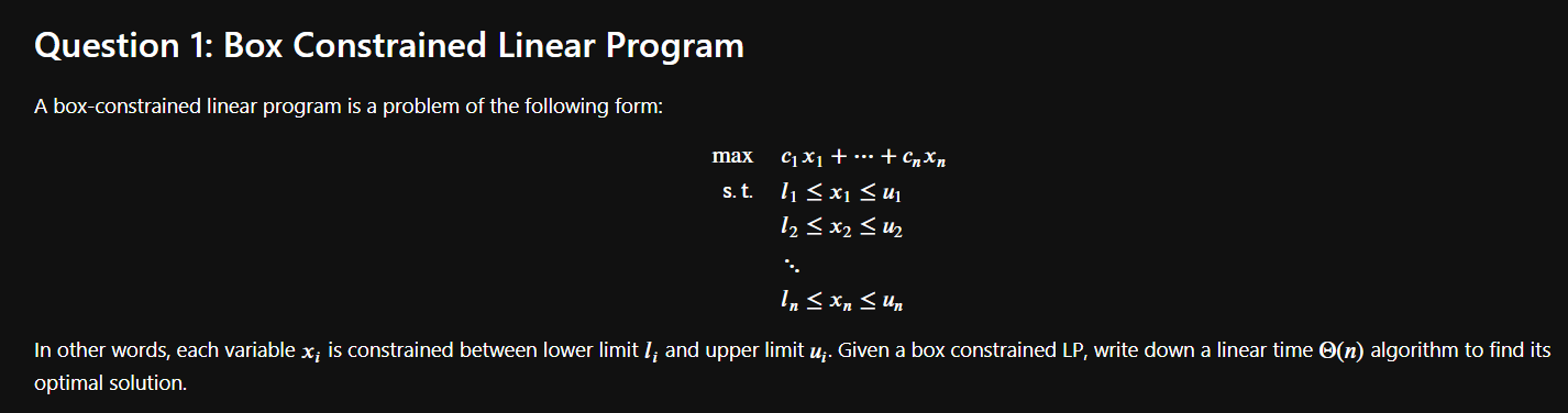 Solved Question 1 Box Constrained Linear Program A 