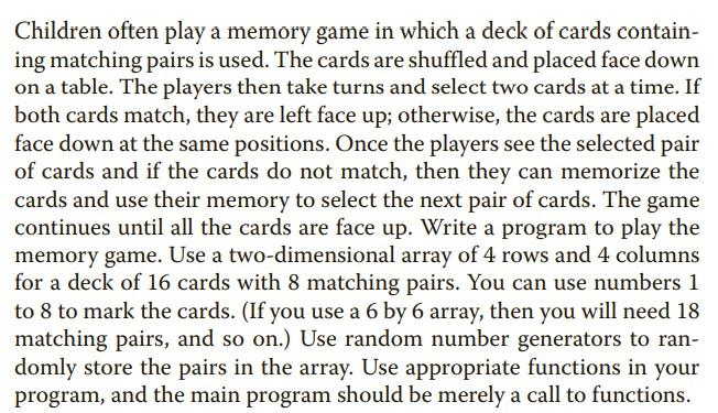 Solved Children often play a memory game in which a deck of | Chegg.com