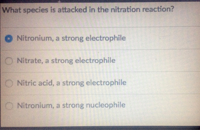 Solved What species is attacked in the nitration reaction? | Chegg.com