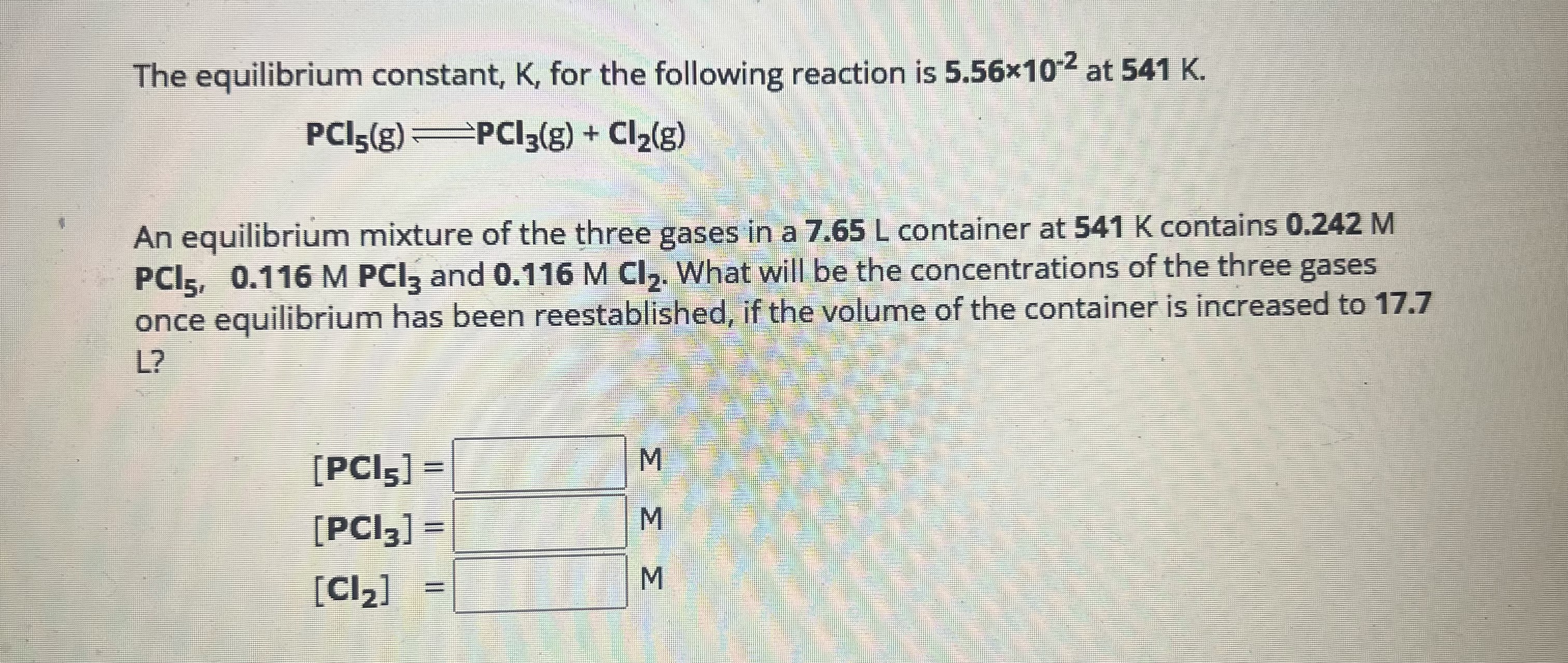 Solved The equilibrium constant, K, for the following | Chegg.com