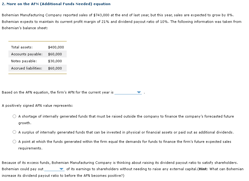Solved 2. More on the AFN (Additional Funds Needed) equation | Chegg.com
