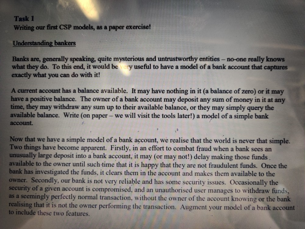 Solved Task 1 Writing our first CSP models, as a paper | Chegg.com
