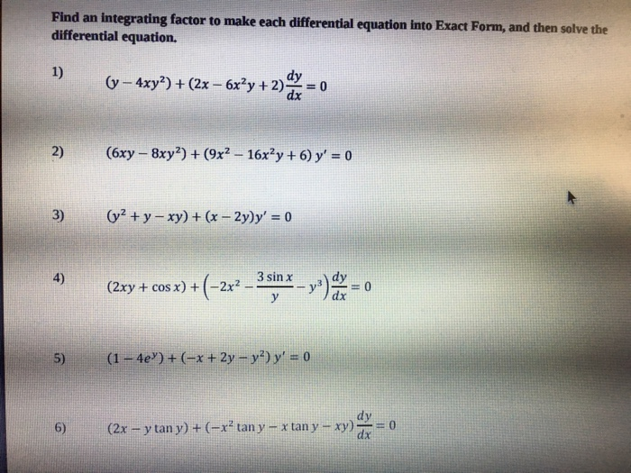 Solved Find an differential equation. integrating factor to | Chegg.com