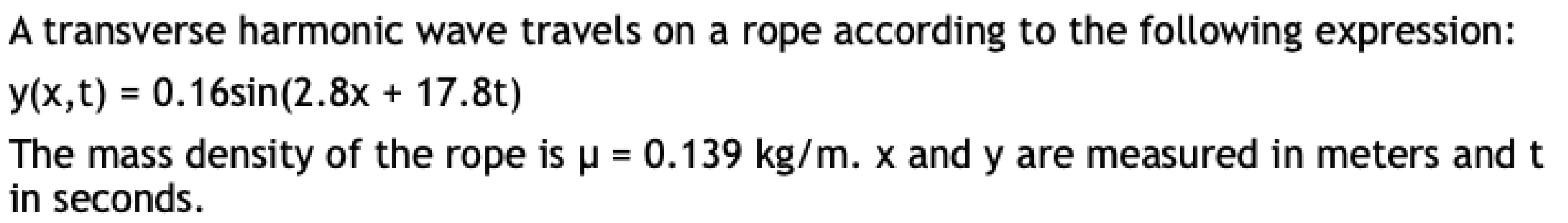 Solved = A transverse harmonic wave travels on a rope | Chegg.com