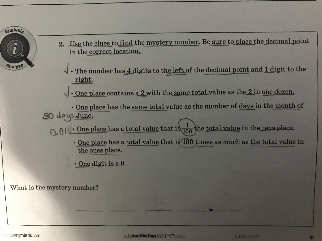 Solved Analysis 2. Ise the clues to find the mystery number, | Chegg.com