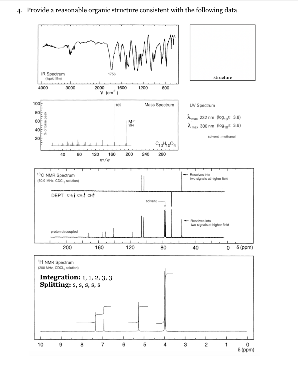 Solved 4. Provide a reasonable organic structure consistent | Chegg.com