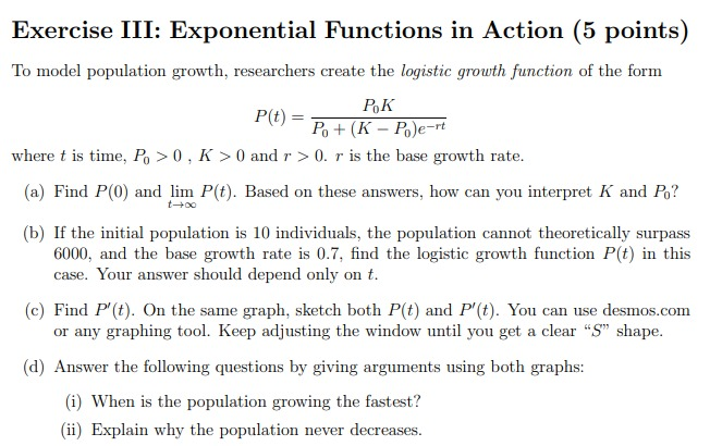 Solved Exercise III: Exponential Functions in Action (5 | Chegg.com