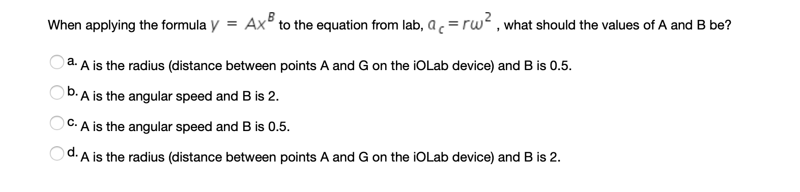 Solved When applying the formula y = AXB to the equation | Chegg.com
