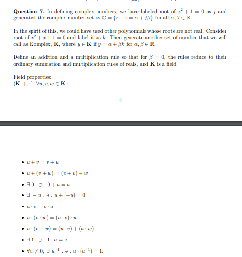 Solved Question 7. In defining complex numbers, we have | Chegg.com