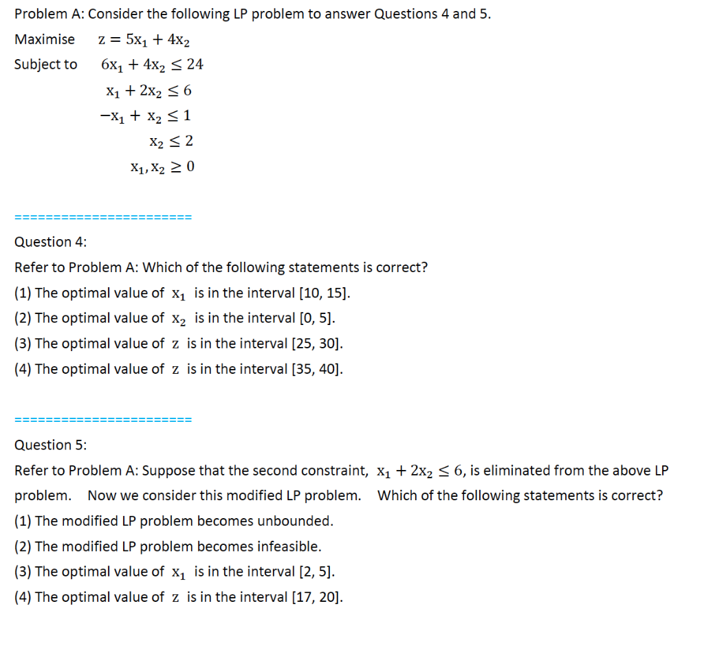Solved Problem A: Consider the following LP problem to | Chegg.com