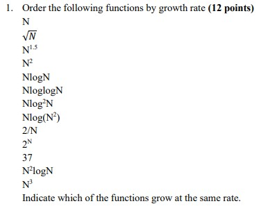 Solved 1. Order the following functions by growth rate (12 | Chegg.com