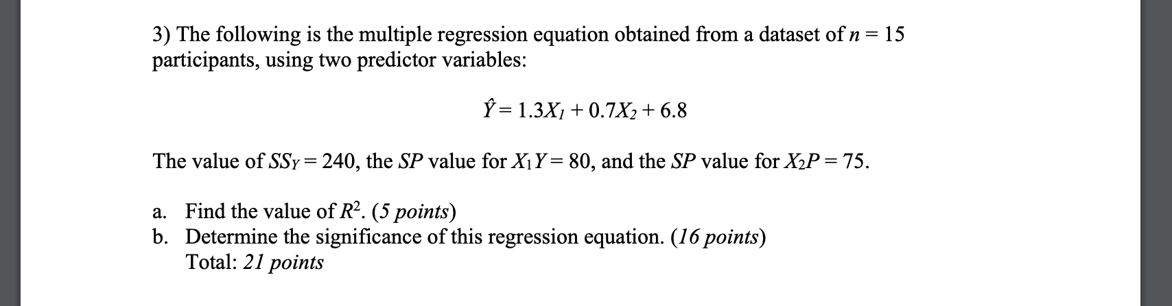 Solved 3) The following is the multiple regression equation | Chegg.com