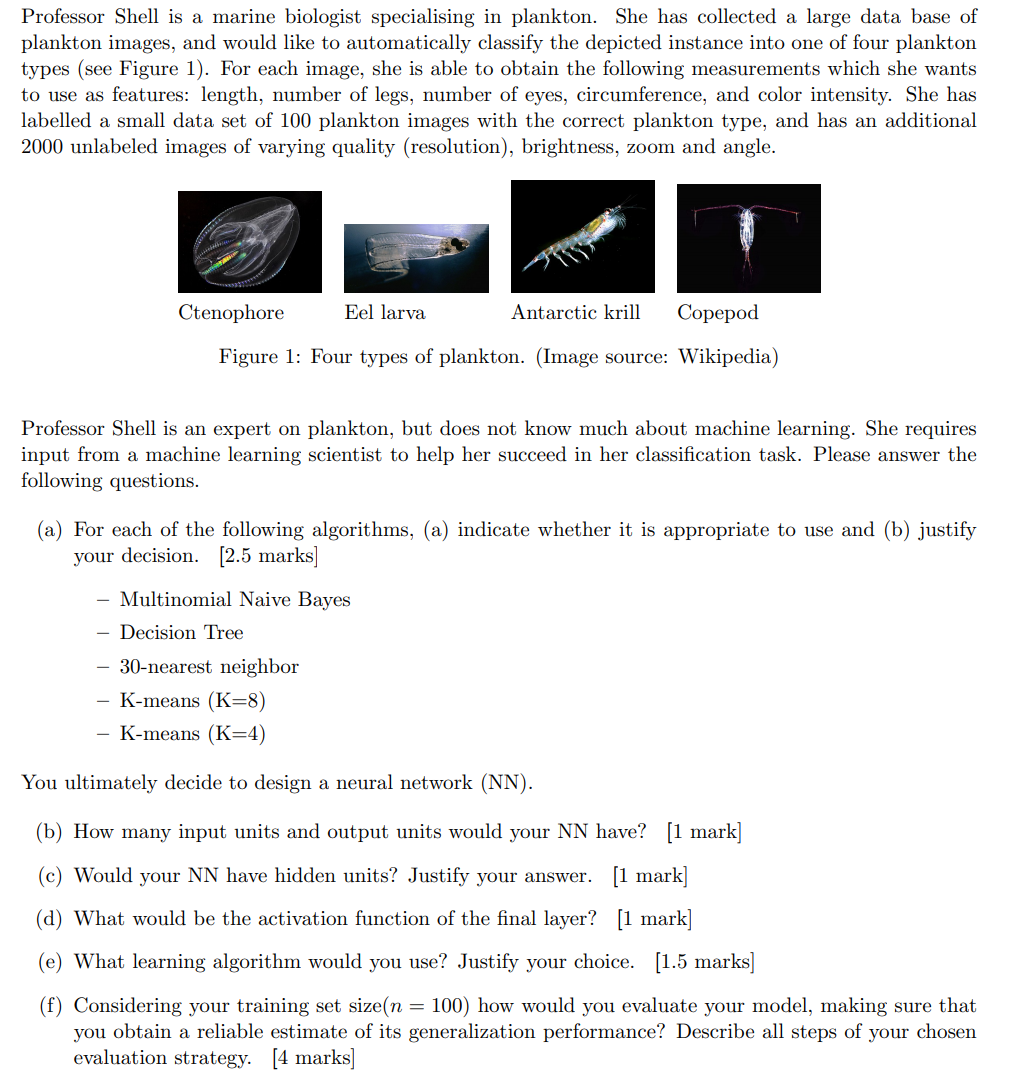 Professor Shell is a marine biologist specialising in | Chegg.com