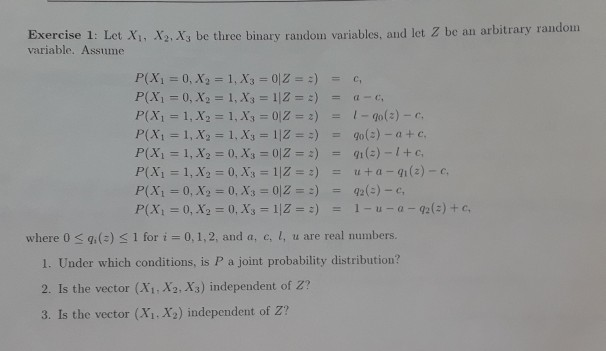 Solved Exercise 1: Let Xi, X2,s be three binary random | Chegg.com