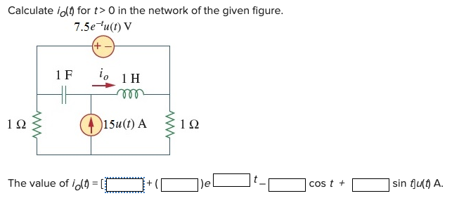 Solved Calculate io(t) for t> 0 in the network of the given | Chegg.com