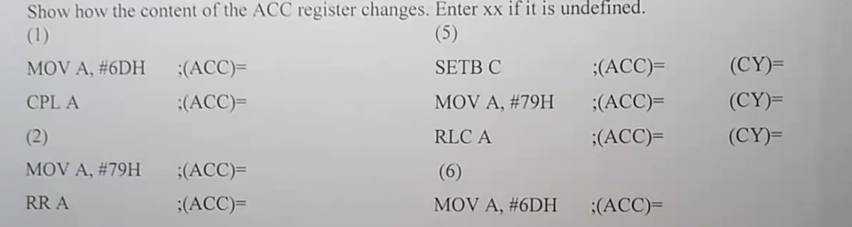 Solved Show how the content of the ACC register changes. | Chegg.com