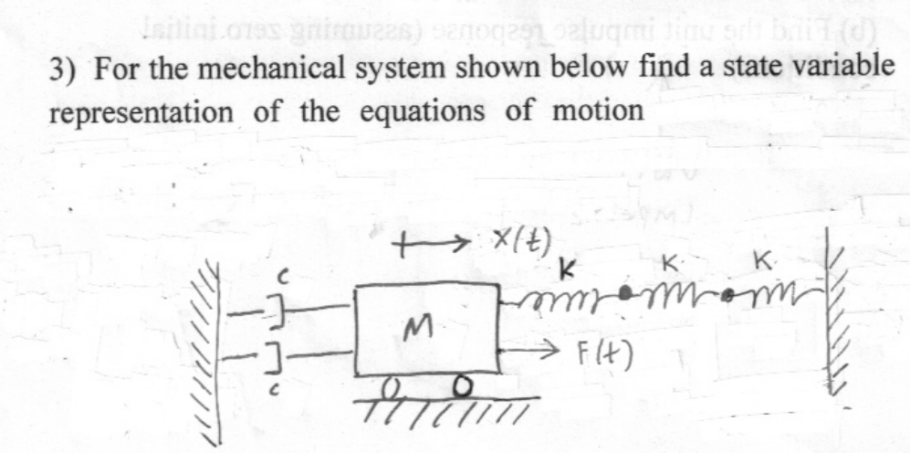 Solved 3) For the mechanical system shown below find a state | Chegg.com