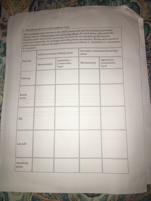 3. Shoulder girdle movement analysis chart After | Chegg.com