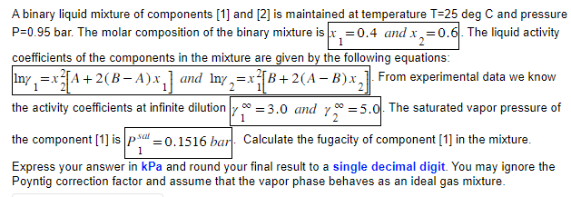 Solved A binary liquid mixture of components [1] and [2] is | Chegg.com