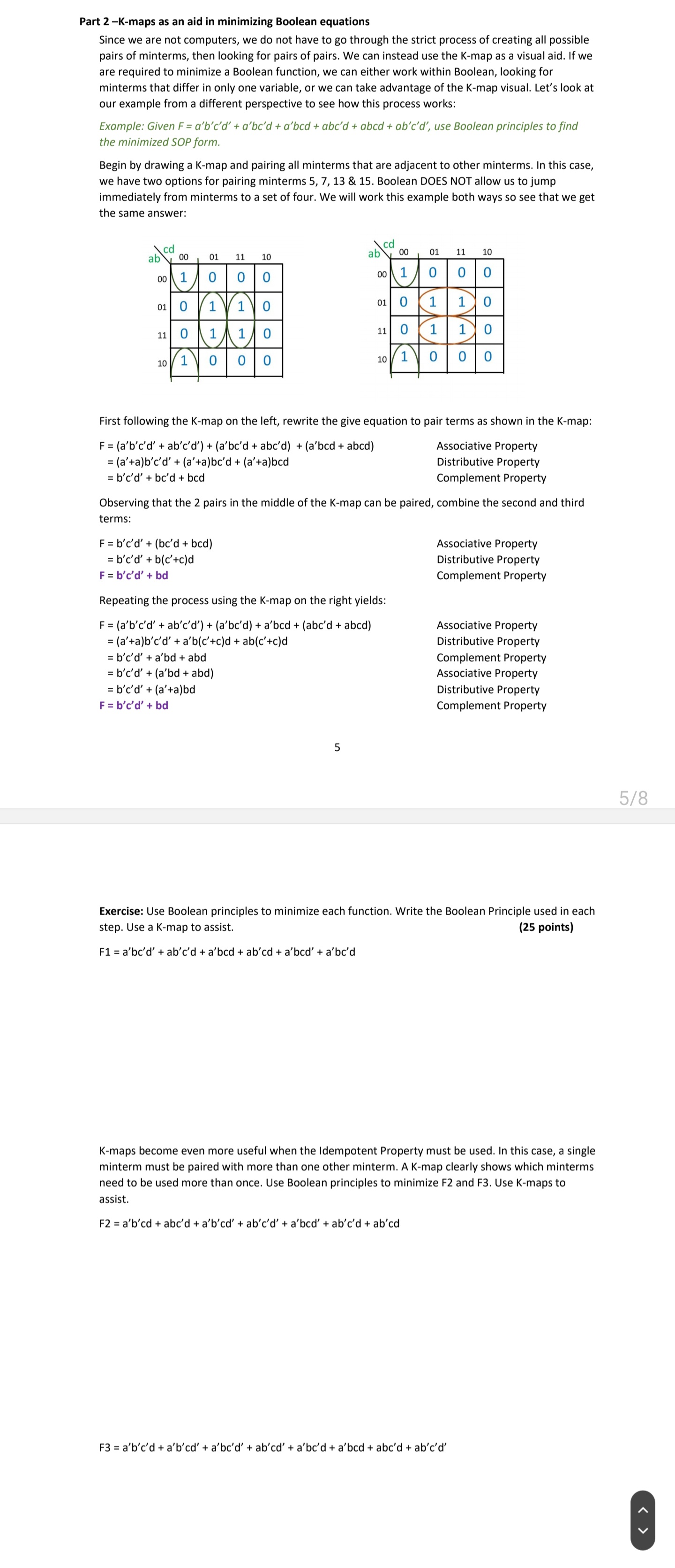Solved Part 2 -K-maps as an ﻿aid in ﻿minimizing Boolean | Chegg.com