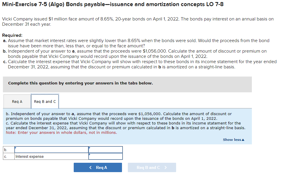 [Solved]: Mini-Exercise 7-5 (Algo) Bonds payable-issuance