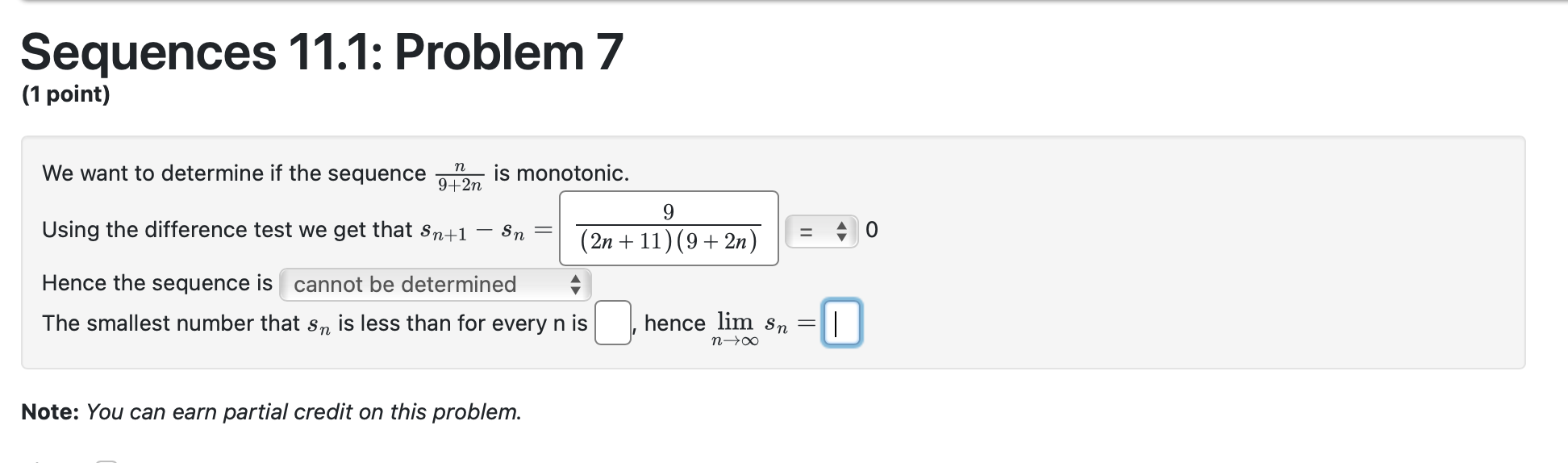 Solved We want to determine if the sequence 9+2nn is | Chegg.com