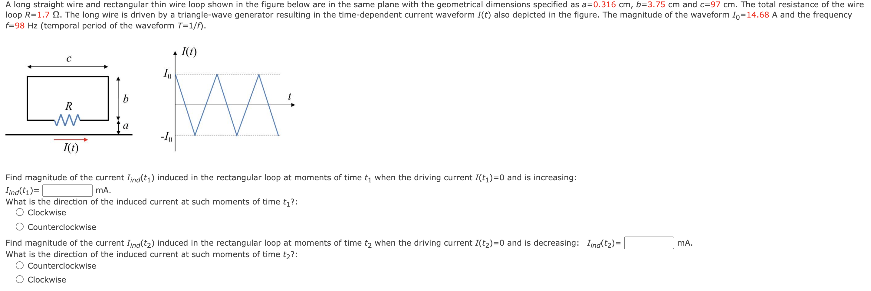 Solved A long straight wire and rectangular thin wire loop | Chegg.com
