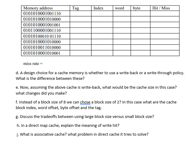 [Cache ] CACHE. Suppose we have a memory and a | Chegg.com