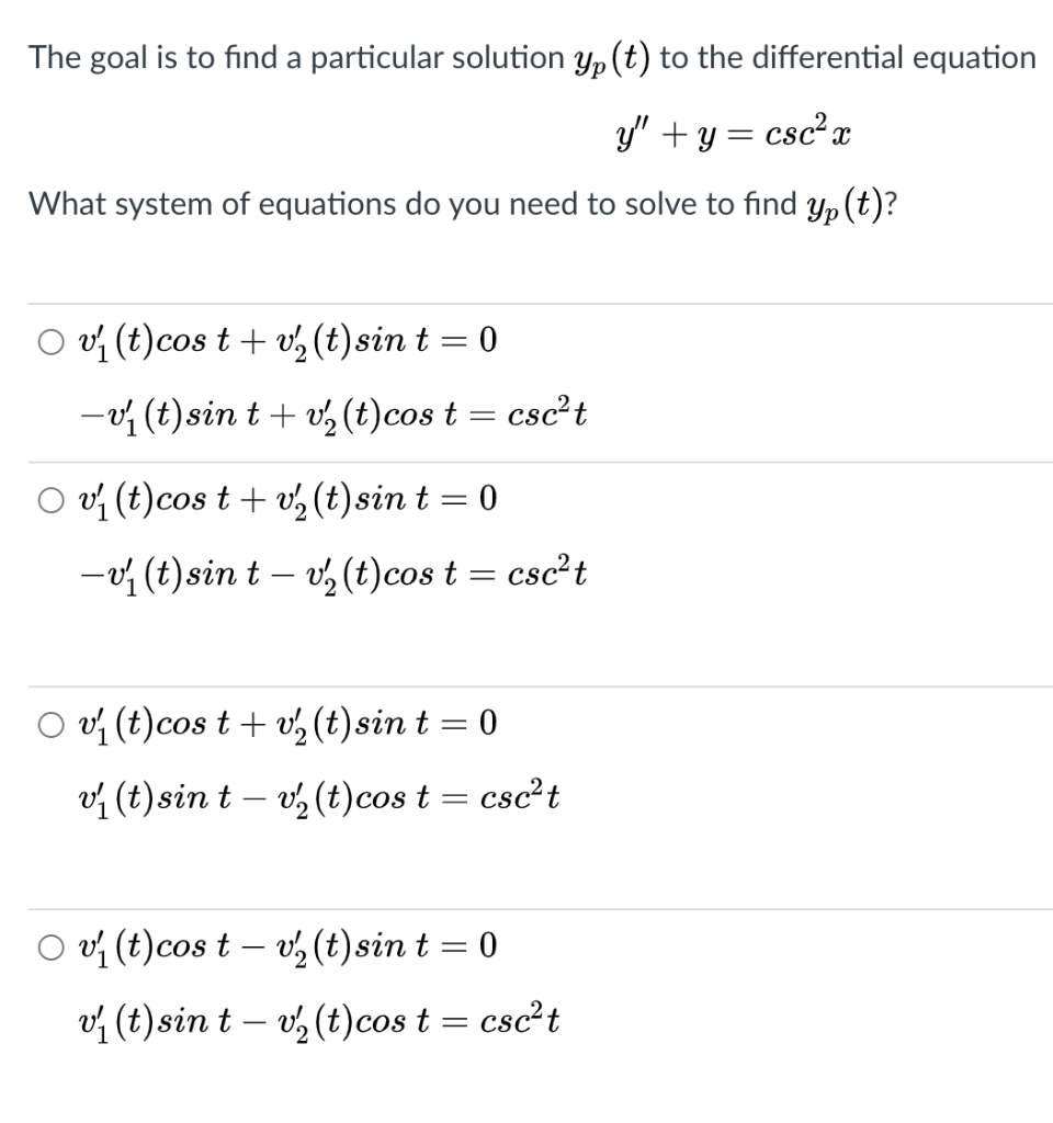 Solved The goal is to find a particular solution yp(t) to | Chegg.com