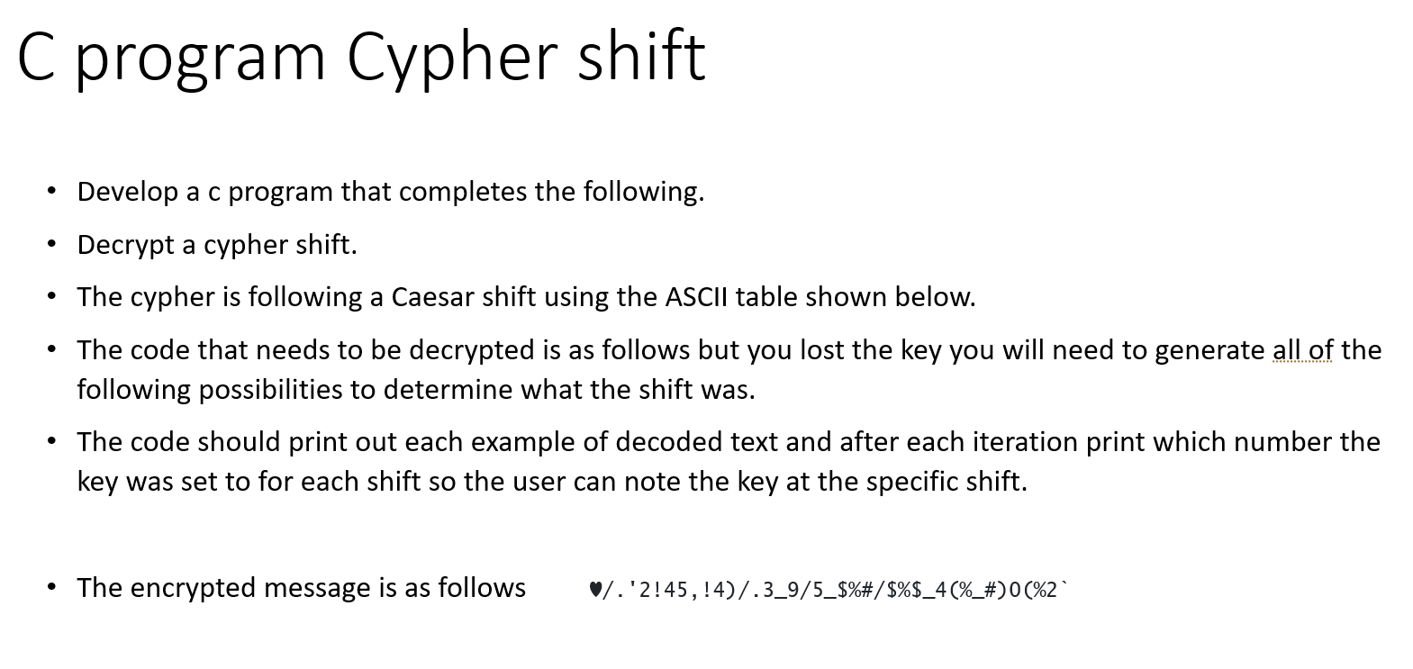 Solved C program Cypher shift Develop a c program that | Chegg.com