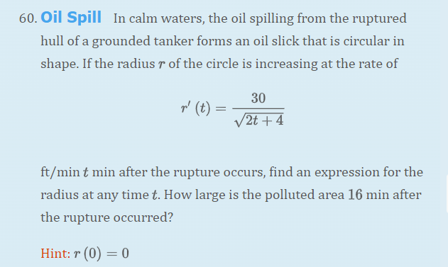 Solved 60. Oil Spill In calm waters, the oil spilling from | Chegg.com