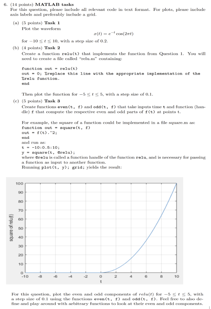 Solved 6. (14 points) MATLAB tasks For this question, please | Chegg.com