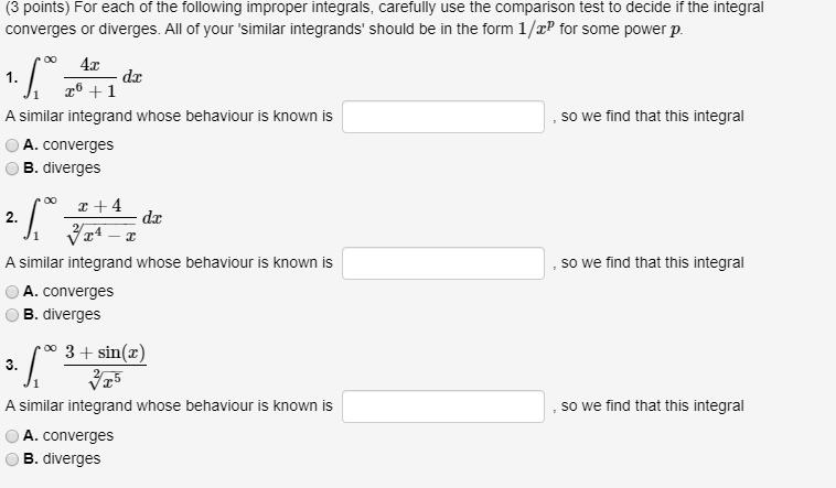 Solved (3 points) For each of the following improper | Chegg.com