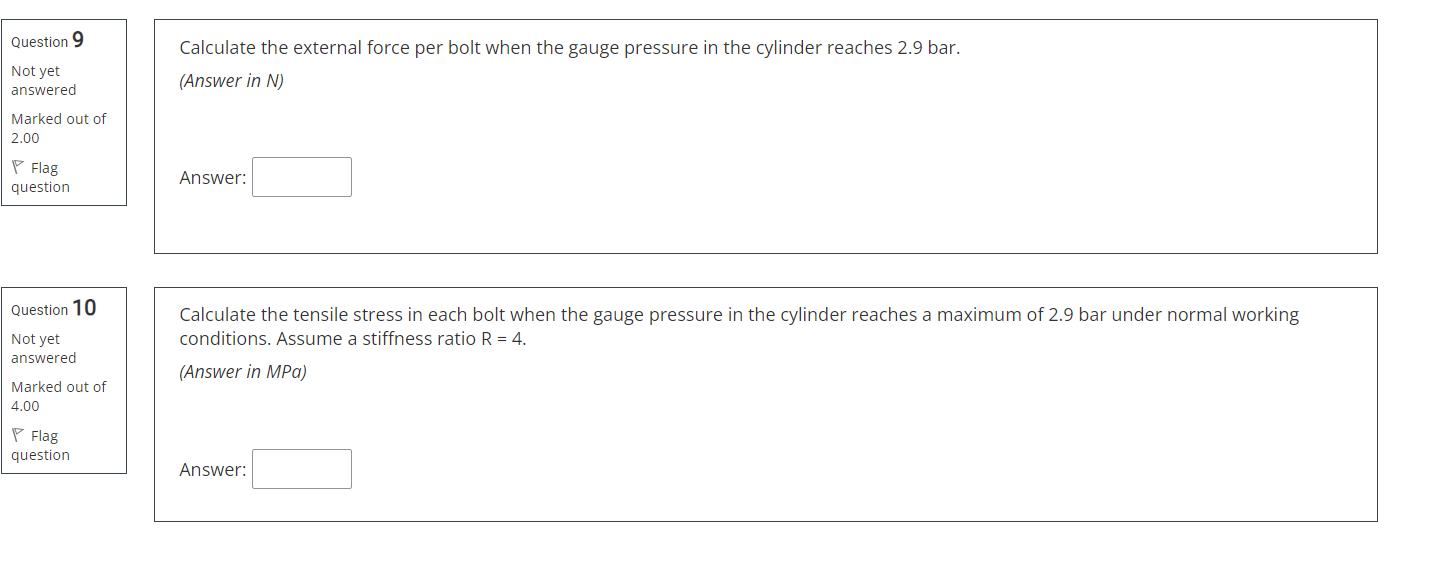 Calculate the external force per bolt when the gauge | Chegg.com