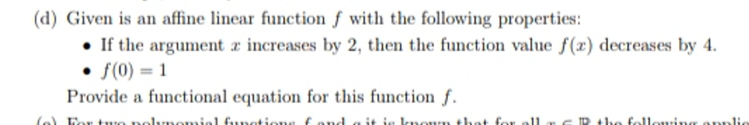 Solved (d) ﻿Given is an affine linear function f ﻿with the | Chegg.com