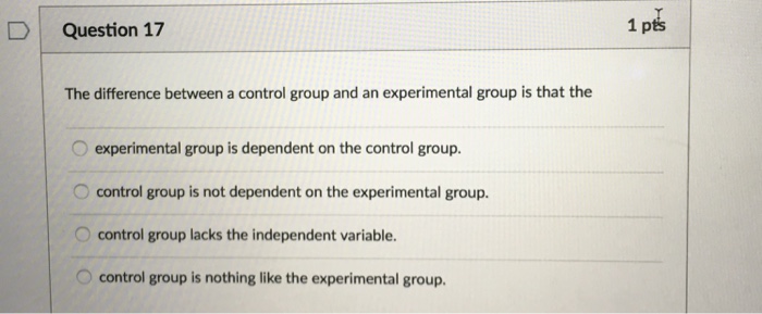Solved The difference between a control group and an | Chegg.com