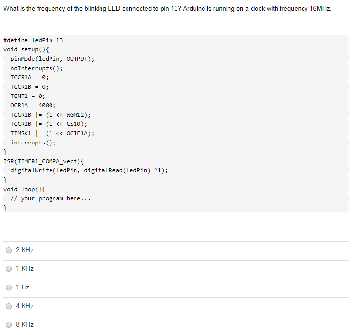 What is the frequency of the blinking LED connected | Chegg.com
