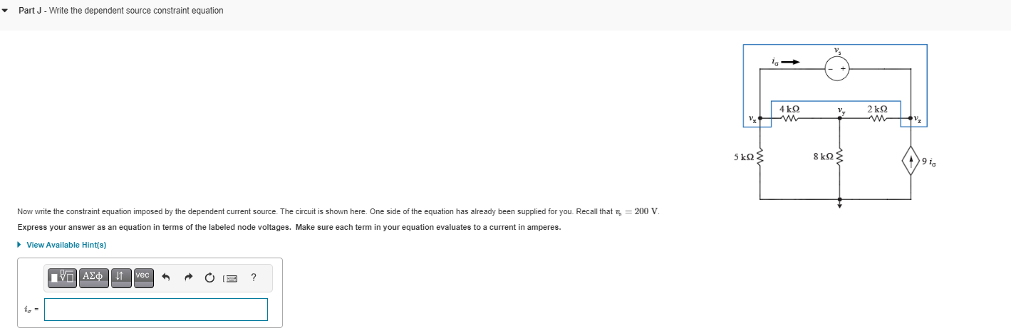 Part J - ﻿Write the dependent source constraint | Chegg.com