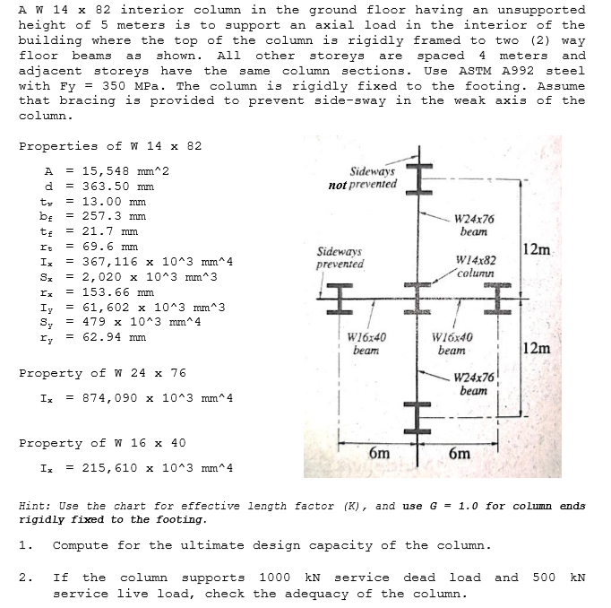 as meters A W 14 x 82 interior column in the ground | Chegg.com