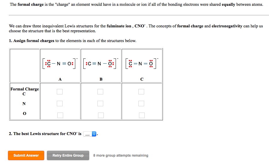 Solved The formal charge is the "charge" an element would | Chegg.com