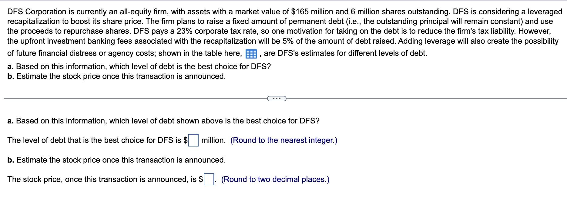 Solved DFS Corporation is currently an all-equity firm, with | Chegg.com