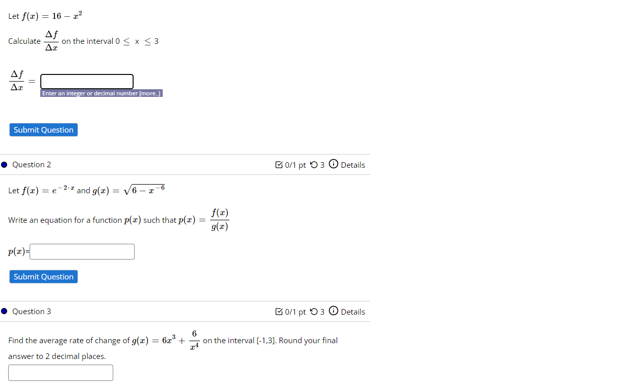Solved Let f(x) = 16 - Δf Calculate on the interval 0 | Chegg.com