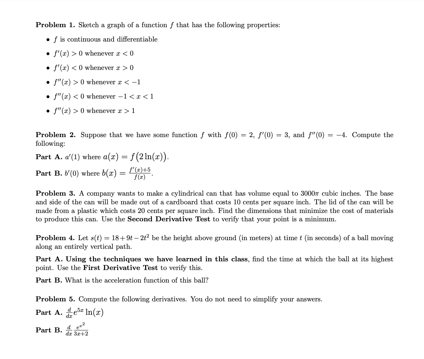 Problem 1. ﻿Sketch a graph of ﻿a function f ﻿that has | Chegg.com