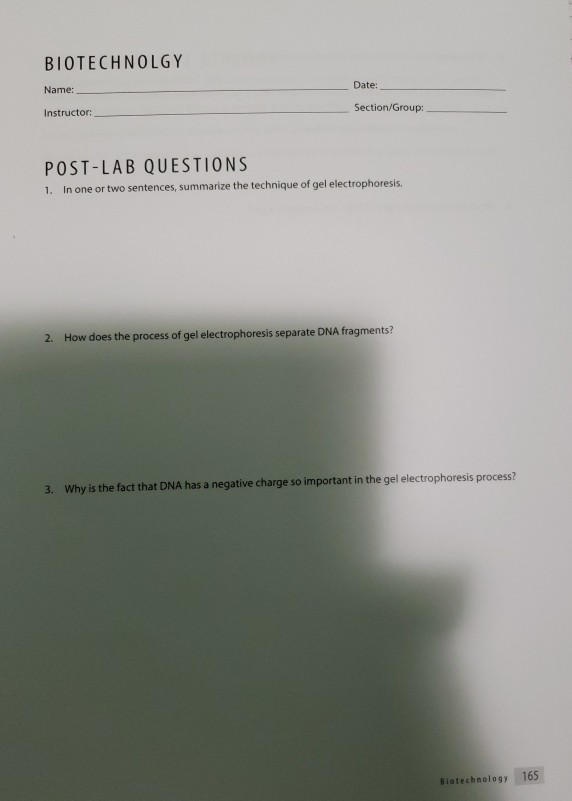 Solved BIOTECHNOLGY Name: Date: Instructor: Section/Group: | Chegg.com